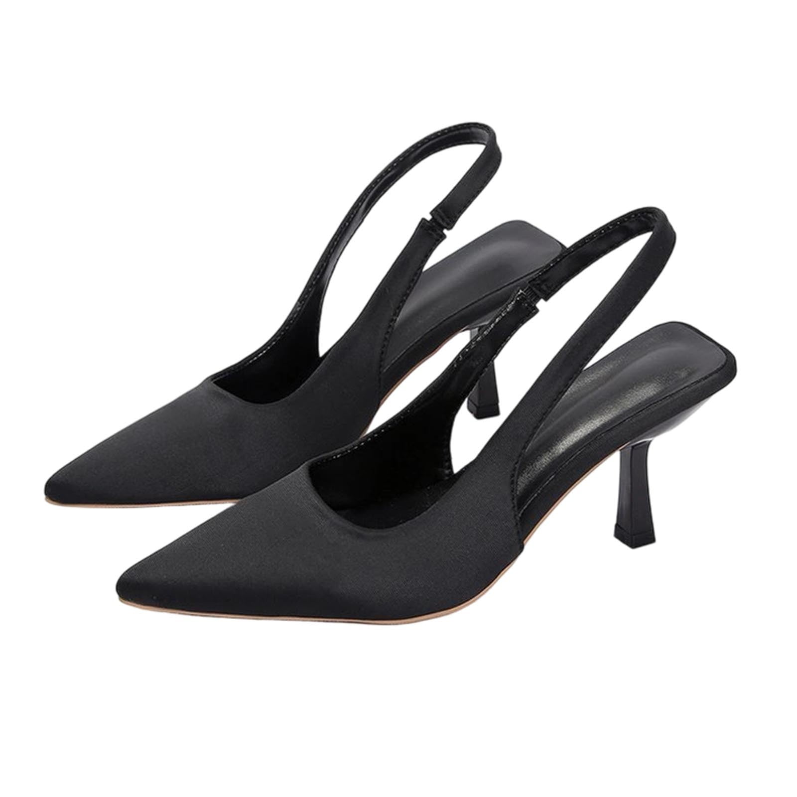 Black Ladies High Heel Shoes With Pointed Toe Open Back And Flock Upper For Party Nights ...