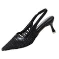 Black Ladies Lace Mesh Pointed Toe Heels Open Back Fishnet Breathable ...