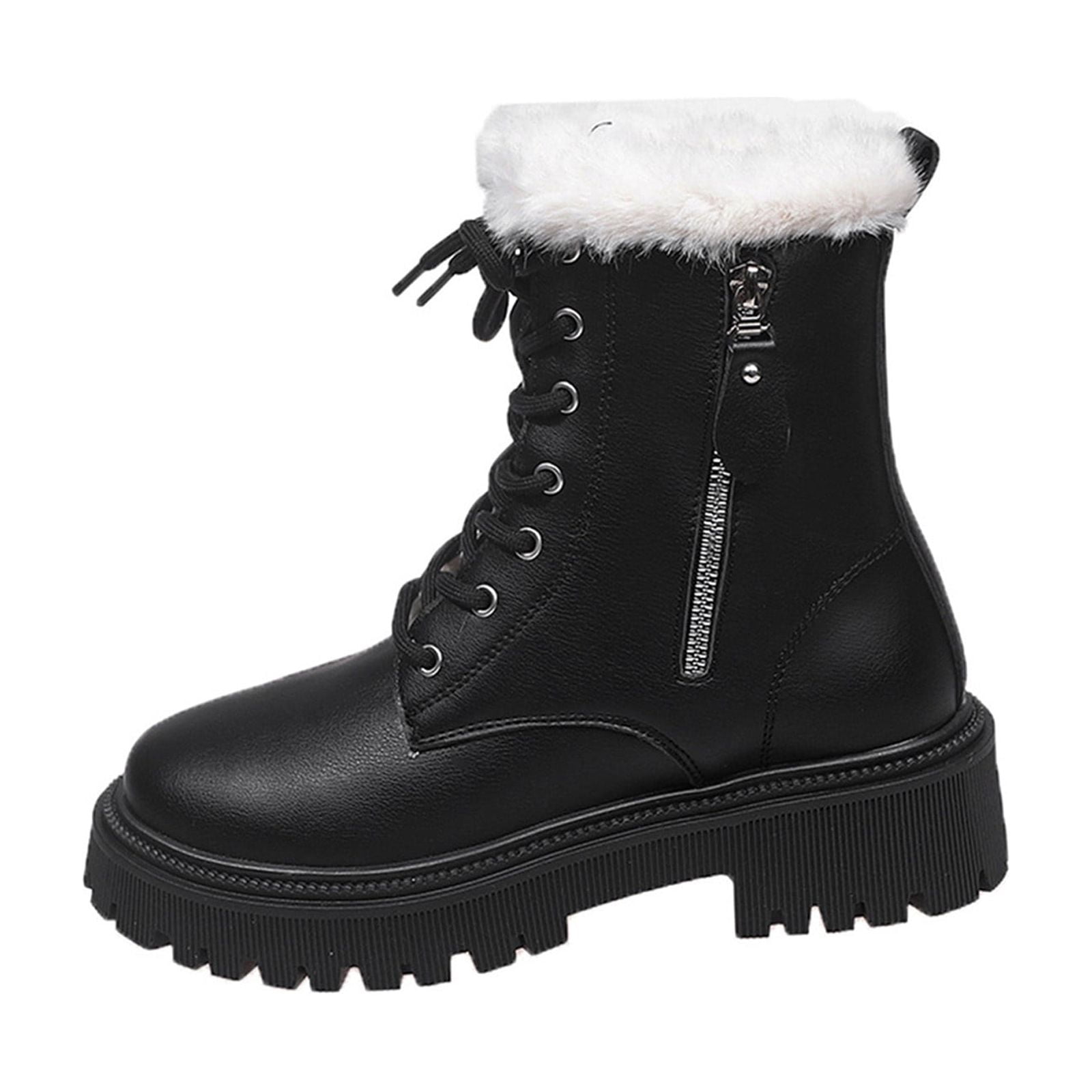 Black Ladies Leisure Trendy Winter Plush Thermal Ankle Boots Featuring ...