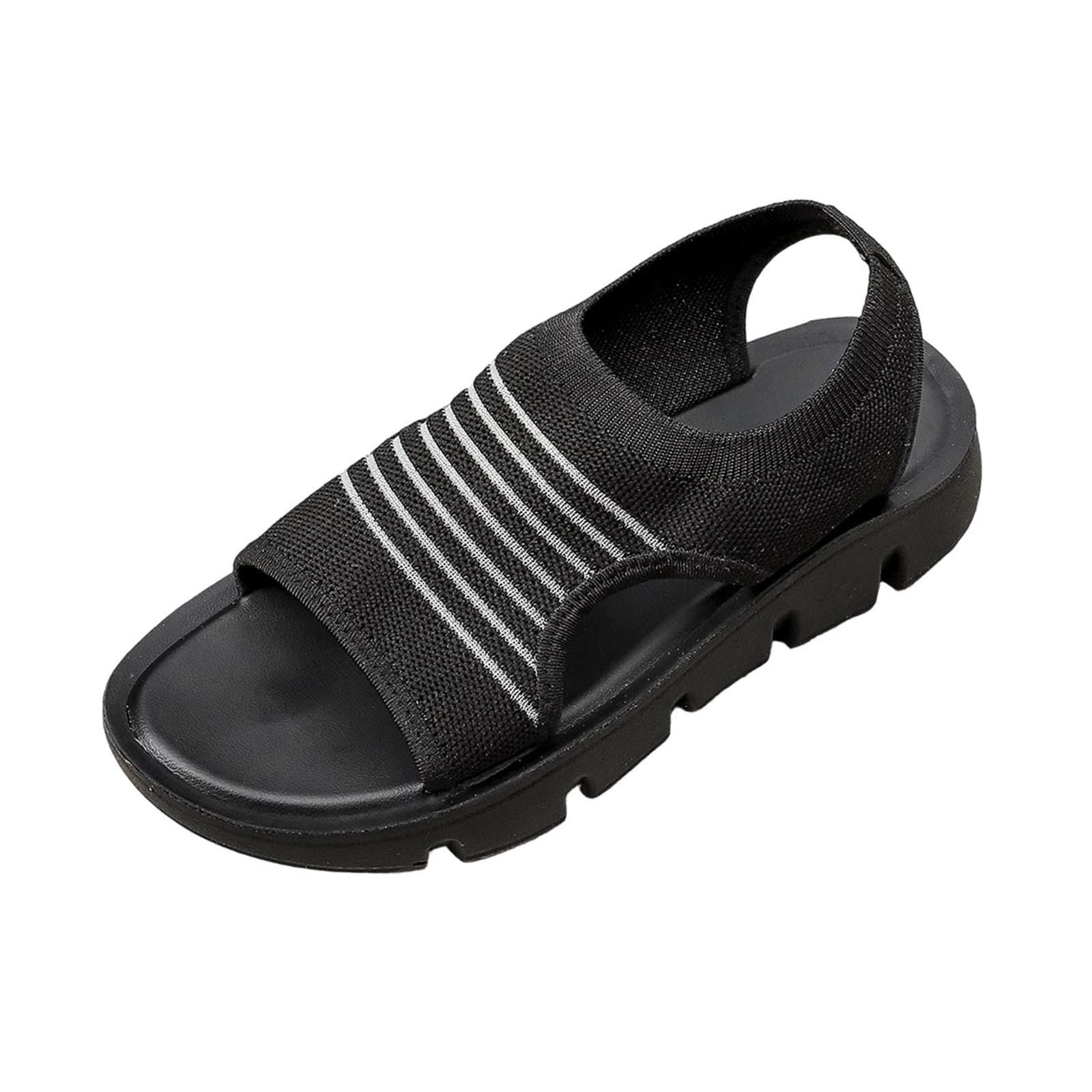 Black Ladies Lightweight Breathable Mesh Flat Sandals Plus Size Open ...