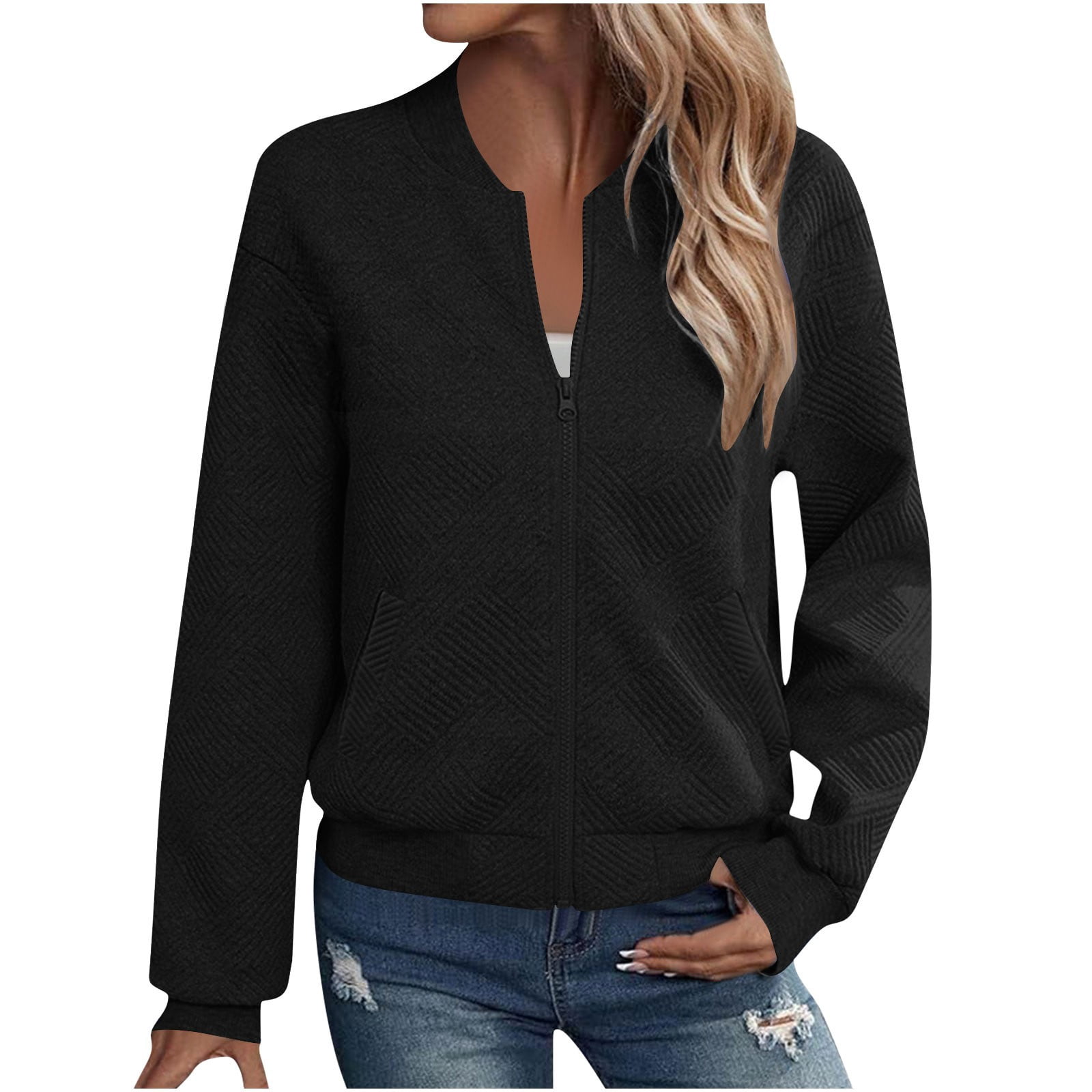 Black Ladies Long Sleeve Jackets Coat for Women Spandex Lounge with ...