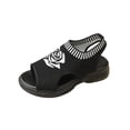 Black Ladies Loose Fitting Mesh Embroidered Peep Toe Wedge Sandals ...