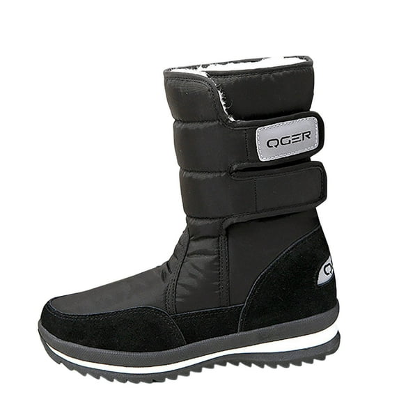 Black Ladies Mid Calf Snow Boots Fleece Lined Winter Boots Water ...