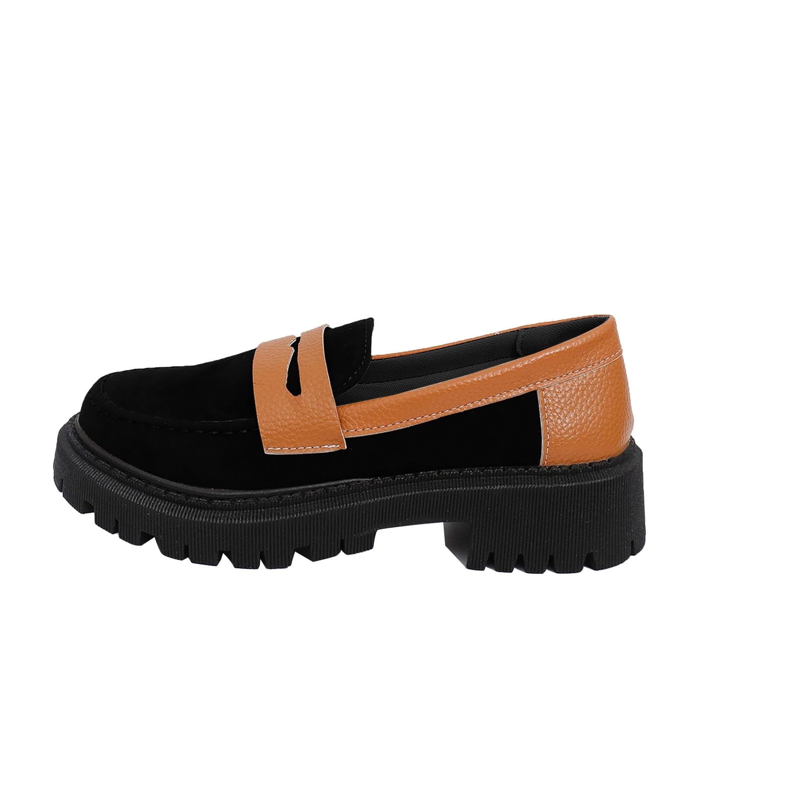 Black Ladies Middle Heel Shoes With Round Toe Design For Relaxed ...