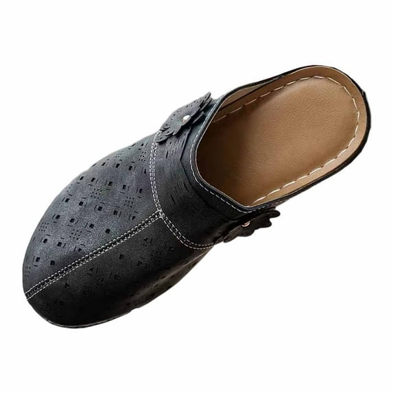 Black Ladies One-Strap Wedge Slippers With Open Toe For Easy Slip-On ...