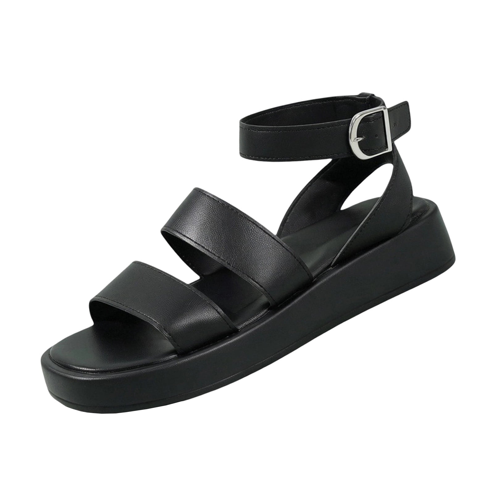 Black Ladies Plus Size Heel Sandals Round Toe Open Toe Solid Color ...