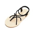 Black Ladies Plus Size Woven Sandals Flat Back Elastic Open Toe Solid ...