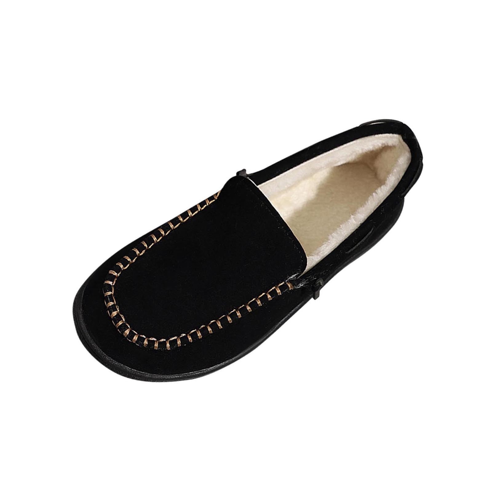 Black Ladies' Plush Slip-Ons With Soft Interior And Flexible Sole For ...