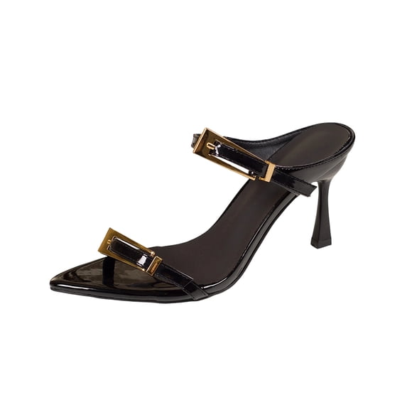 Black Ladies Pointed Toe High Heel Slippers Summer 2026 Plus Size Solid ...