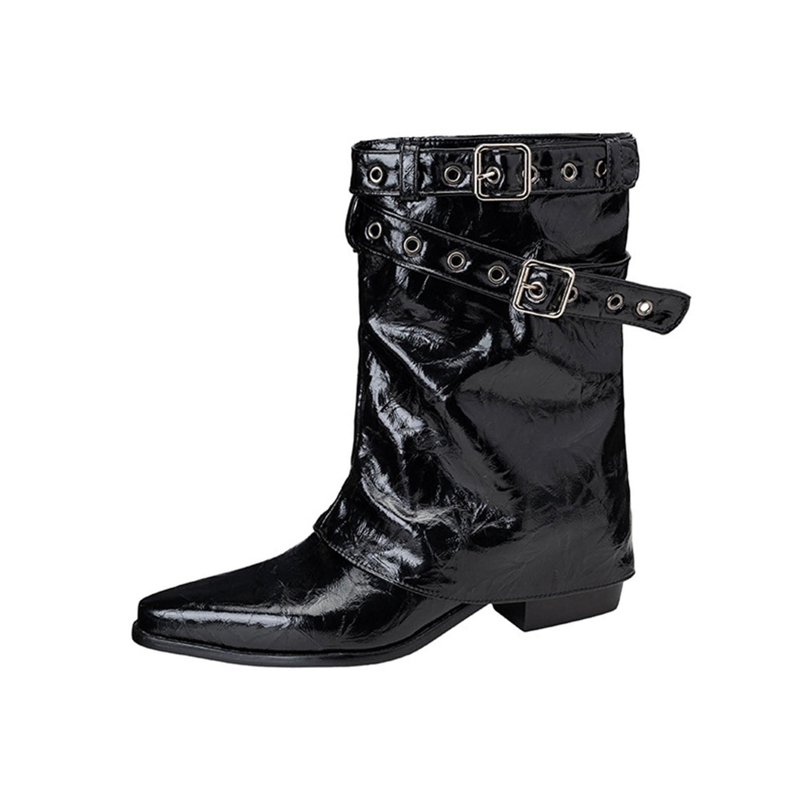 Black Ladies Pointed Toe Trouser Boots With Leg Cover Thick High Heel ...