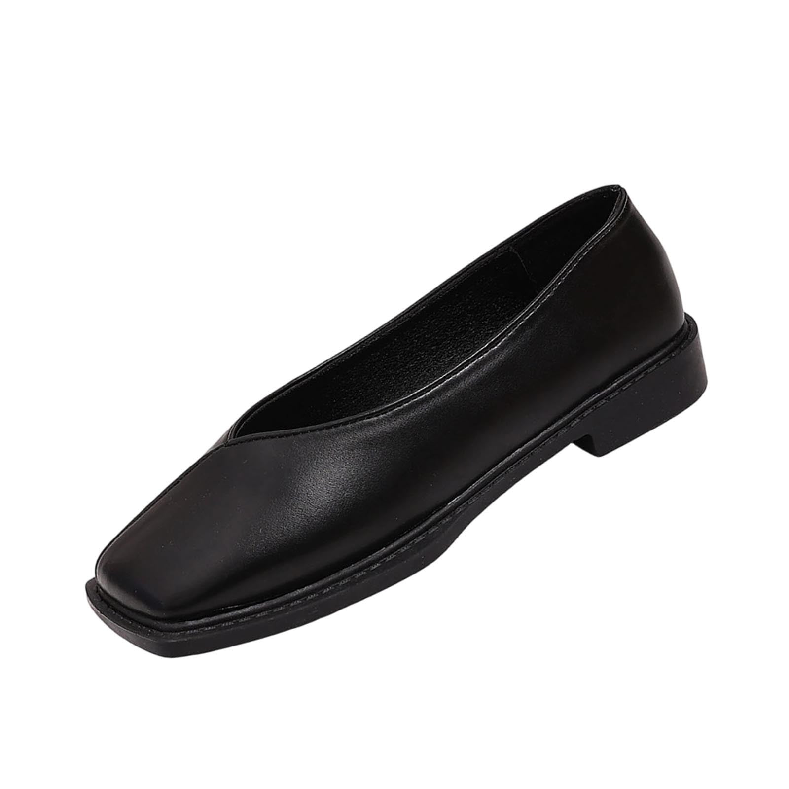 Black Ladies Pumps Mary Jane Flats Square Toe Slip On Style Lightweight ...