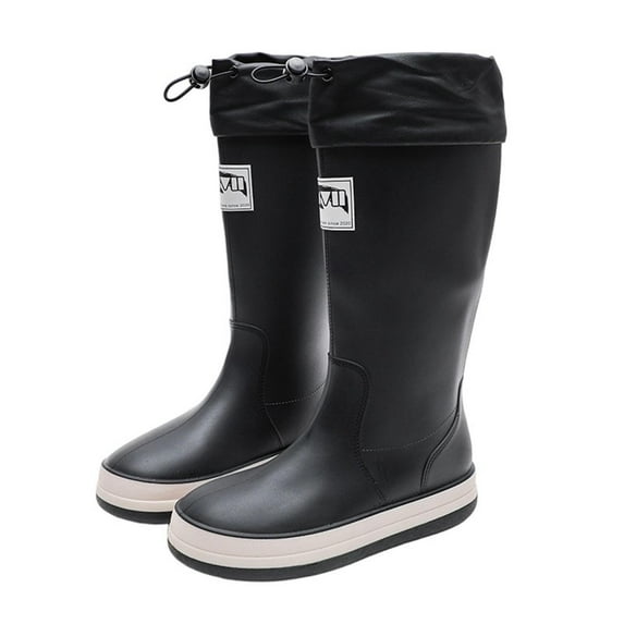 Black Ladies Rain Boots High Top Water Resistant Boots Thick Sole Slip ...
