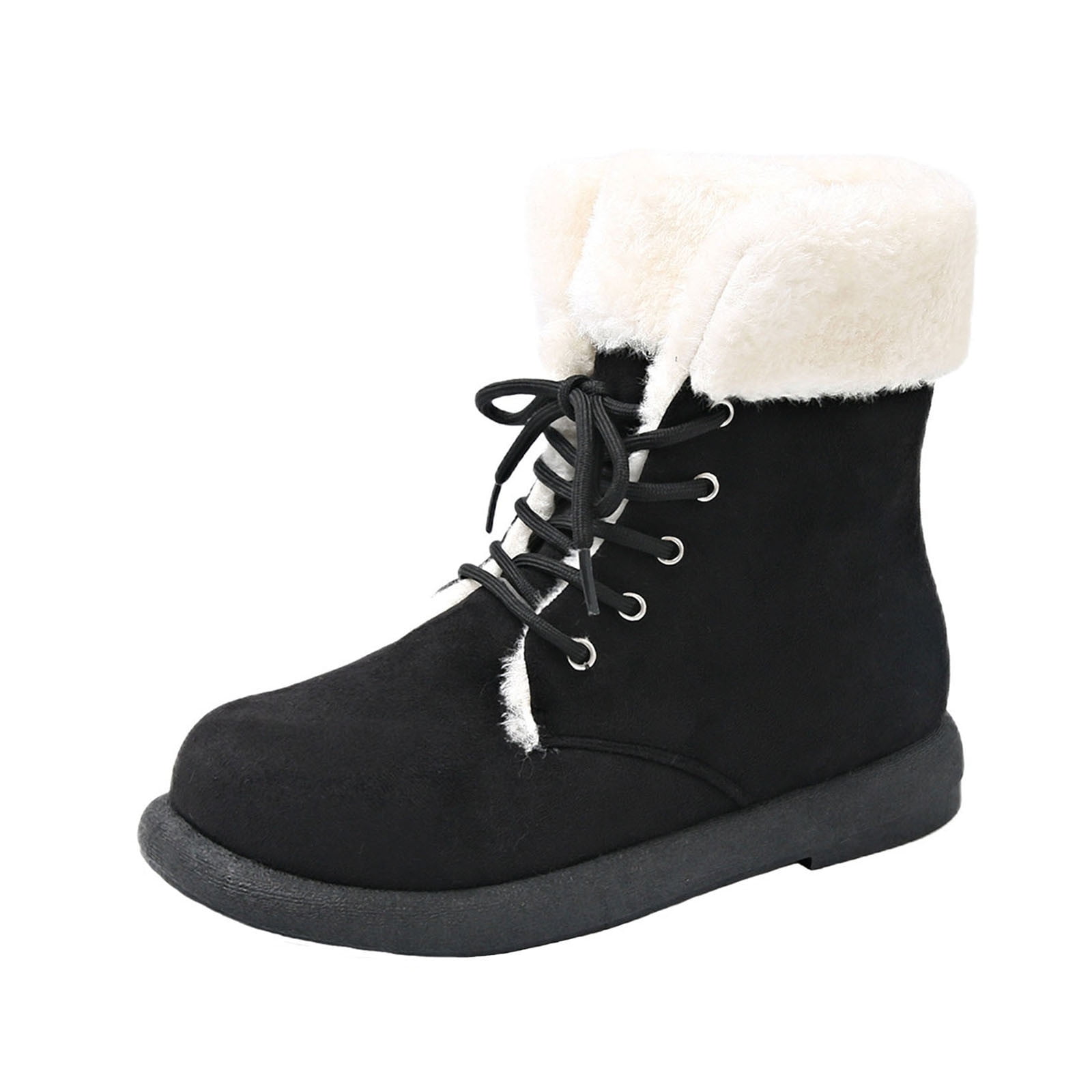 Black Ladies Relaxed Fit Snow Boots Circular Toe Tie-Up Style Low Heel ...