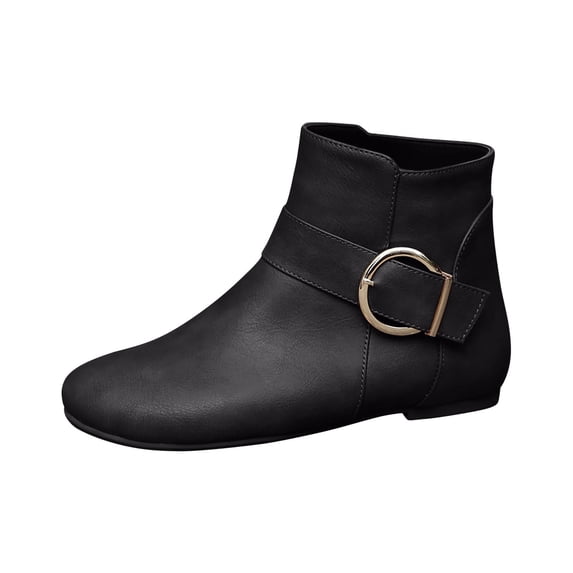 Black Ladies Round Toe Low Heel Ankle Boots Plus Size Slip On Casual ...