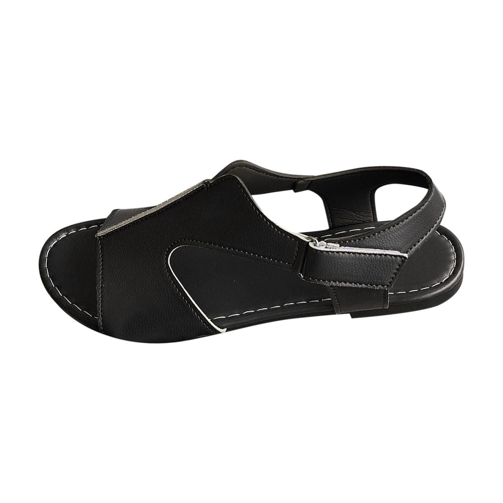 Black Ladies Round Toe Open Toe Roman Sandals With Flat Design Great ...