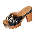 Black Ladies Round Toe Sandals, Spring Fashionable Casual, Solid Color ...