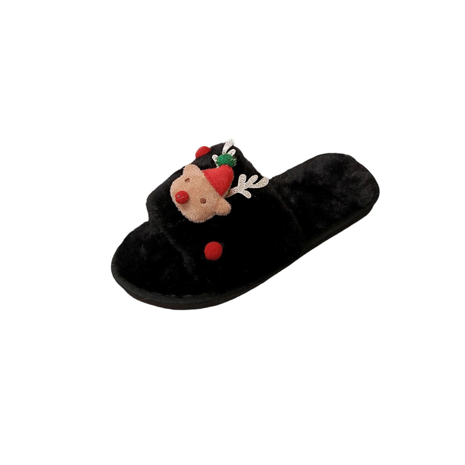 Black Ladies Sandals Soft Sole Christmas Tree Decoration Indoor Flat ...