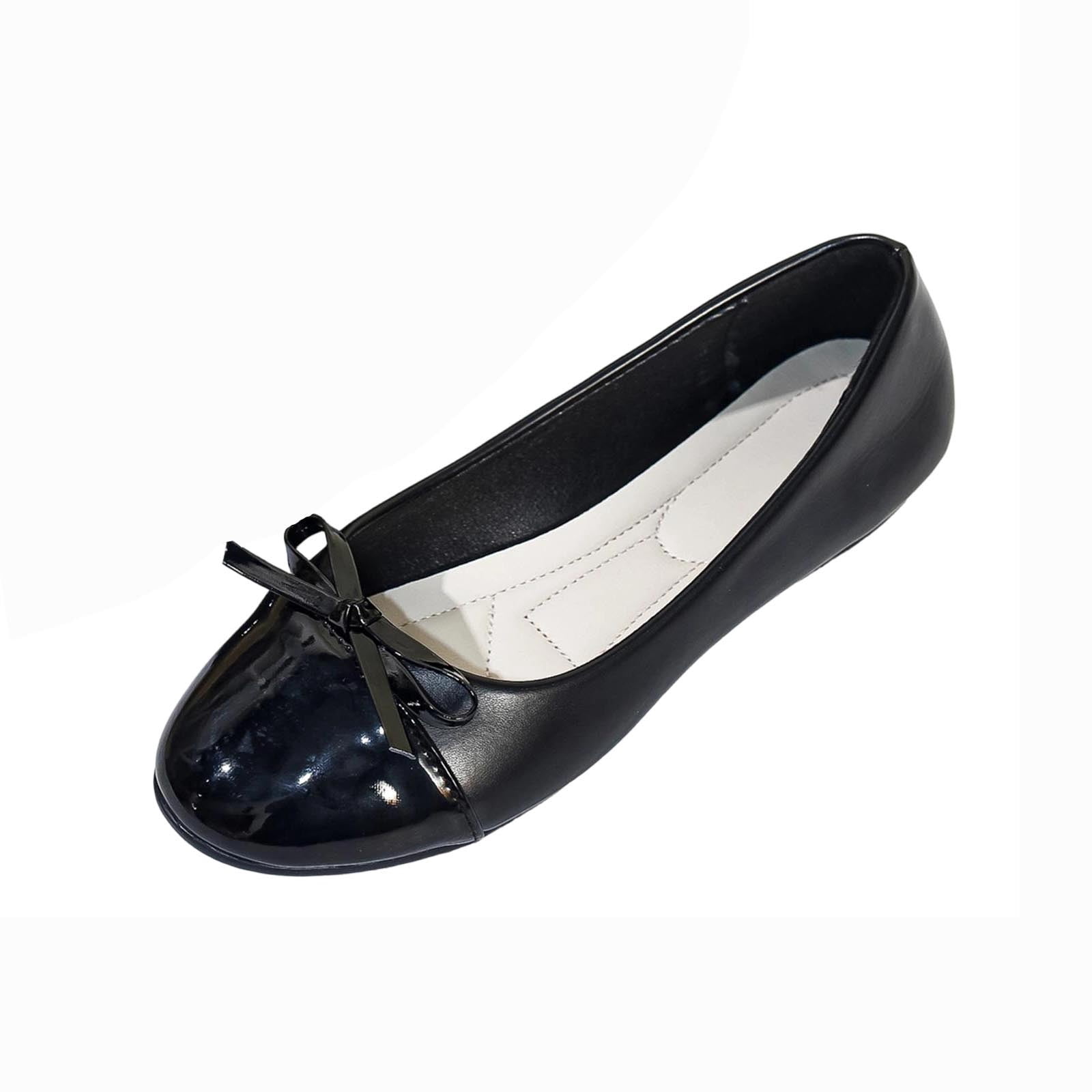 Black Ladies Solid Color Flat Shoes Bow Accent Soft Soled Slip On ...