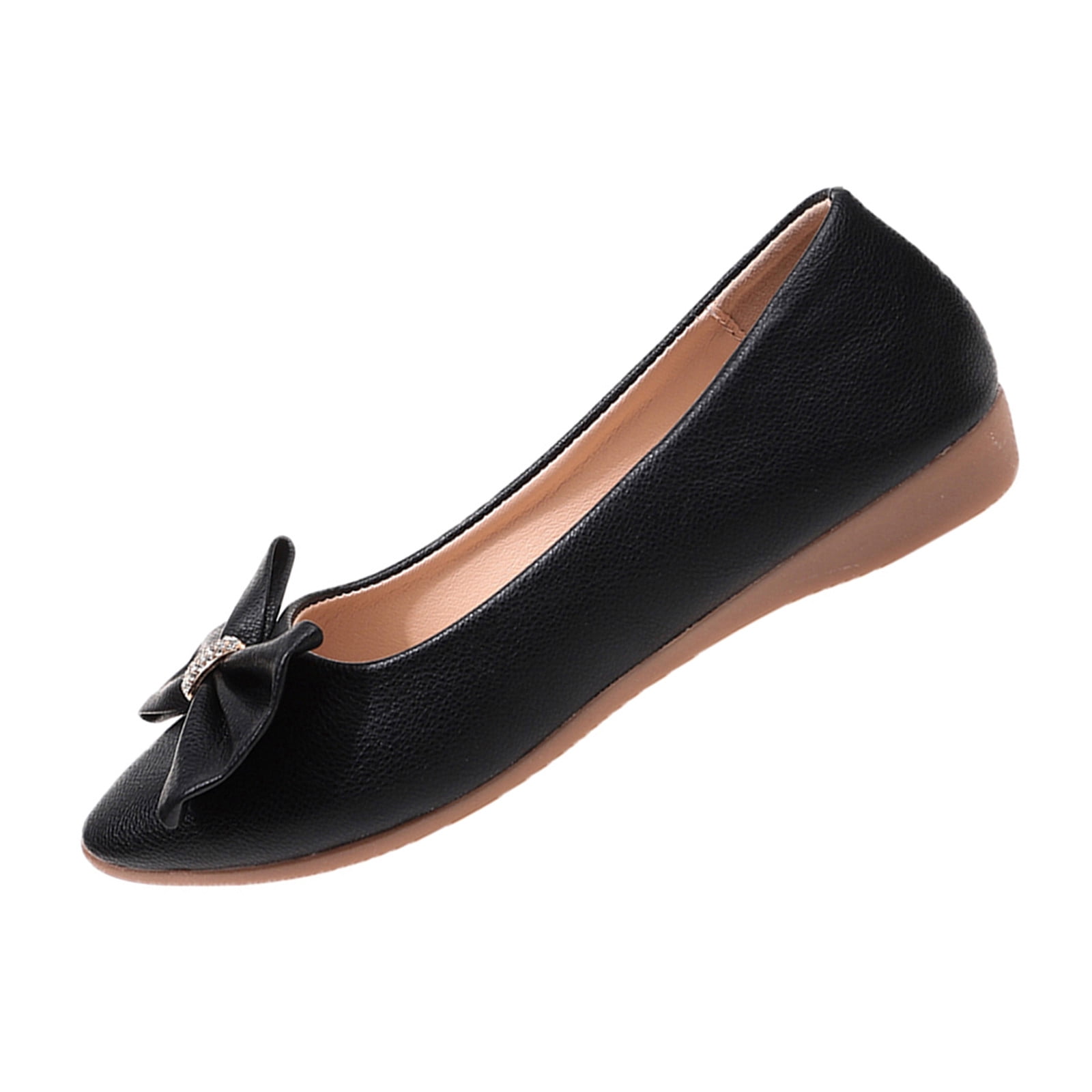 Black Ladies Solid Color Loafers Round Toe Closed Toe Flat Soft Sole ...