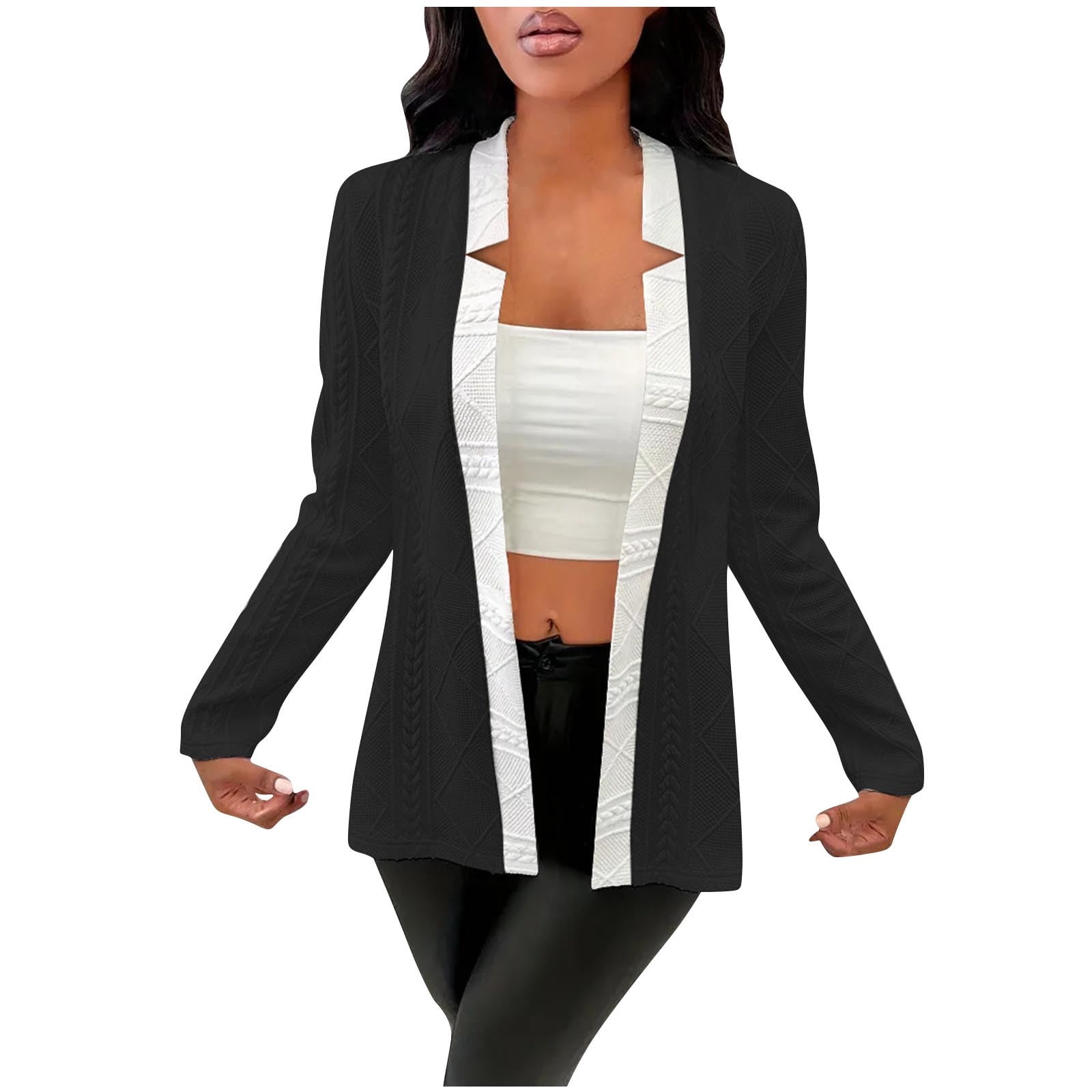 Black Ladies Spandex Jackets Coats for Women Long Sleeve Casual ...