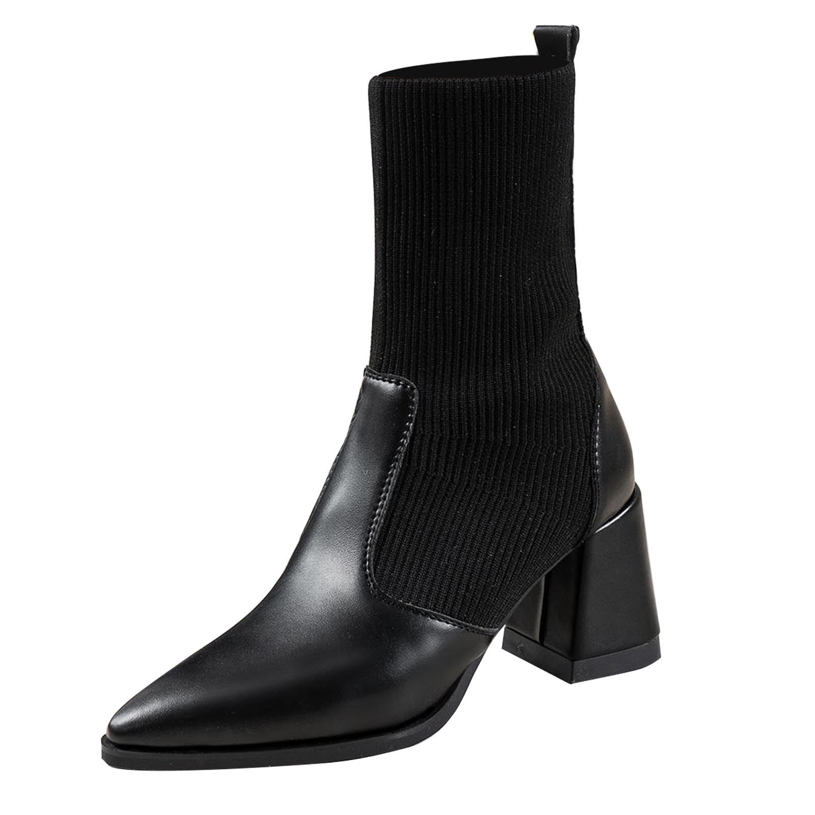 Black Ladies Suede Ankle Boots With Thick Heel And Paint Finish For A ...