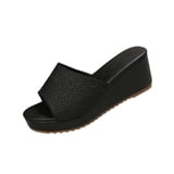 Black Ladies Summer 2026 Wedge Slippers Plus Size Solid Round Open Toe ...