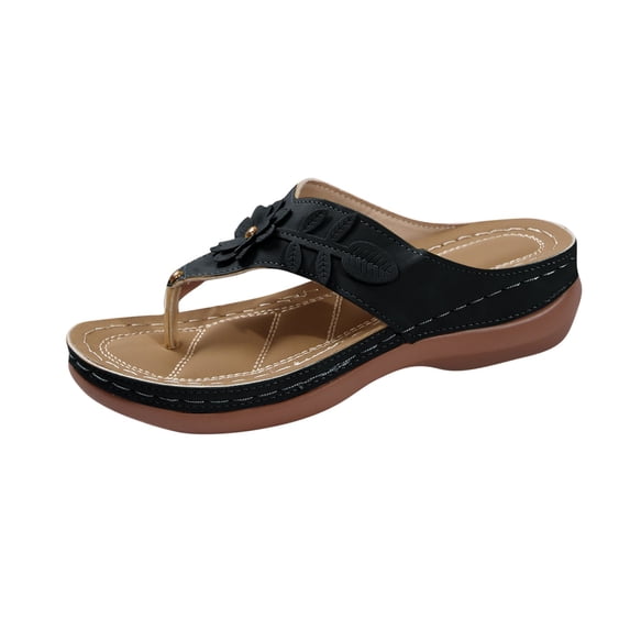 Black Ladies Summer Flip Flops Wedge Heel Fish Mouth Open Toe Thick ...