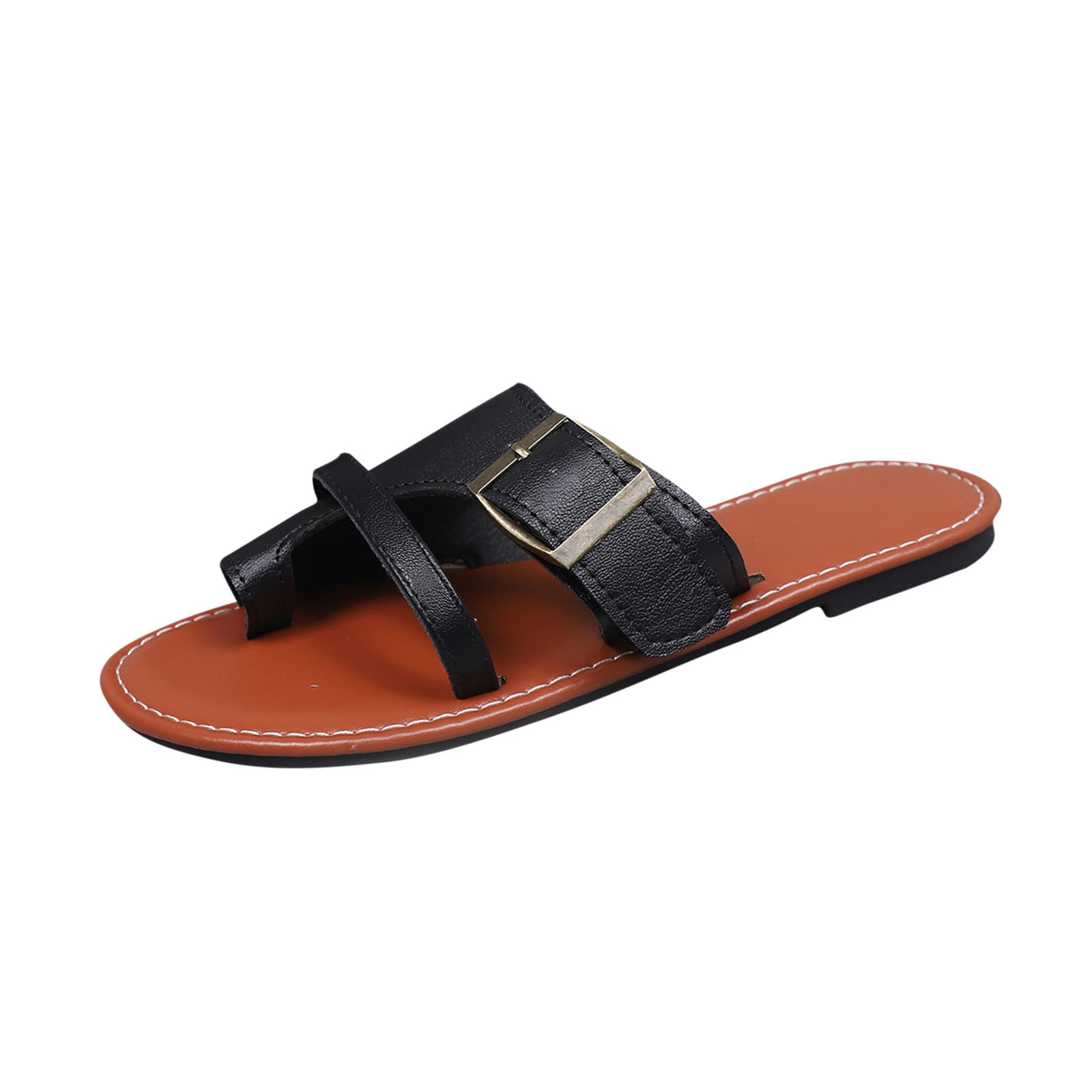 Black Ladies Summer Round Head Slippers With 1Cm Heel For Added Comfort ...