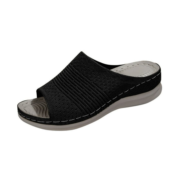 Black Ladies Summer Slippers With Wide Strap Fish Mouth Style And Thick ...