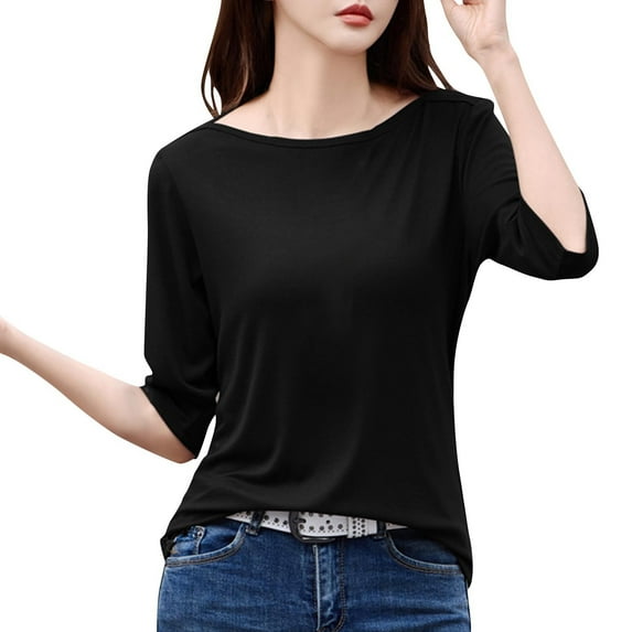 Black Ladies T Shirts Short Sleeve Tee Tops for Juniors Crewneck Vneck ...