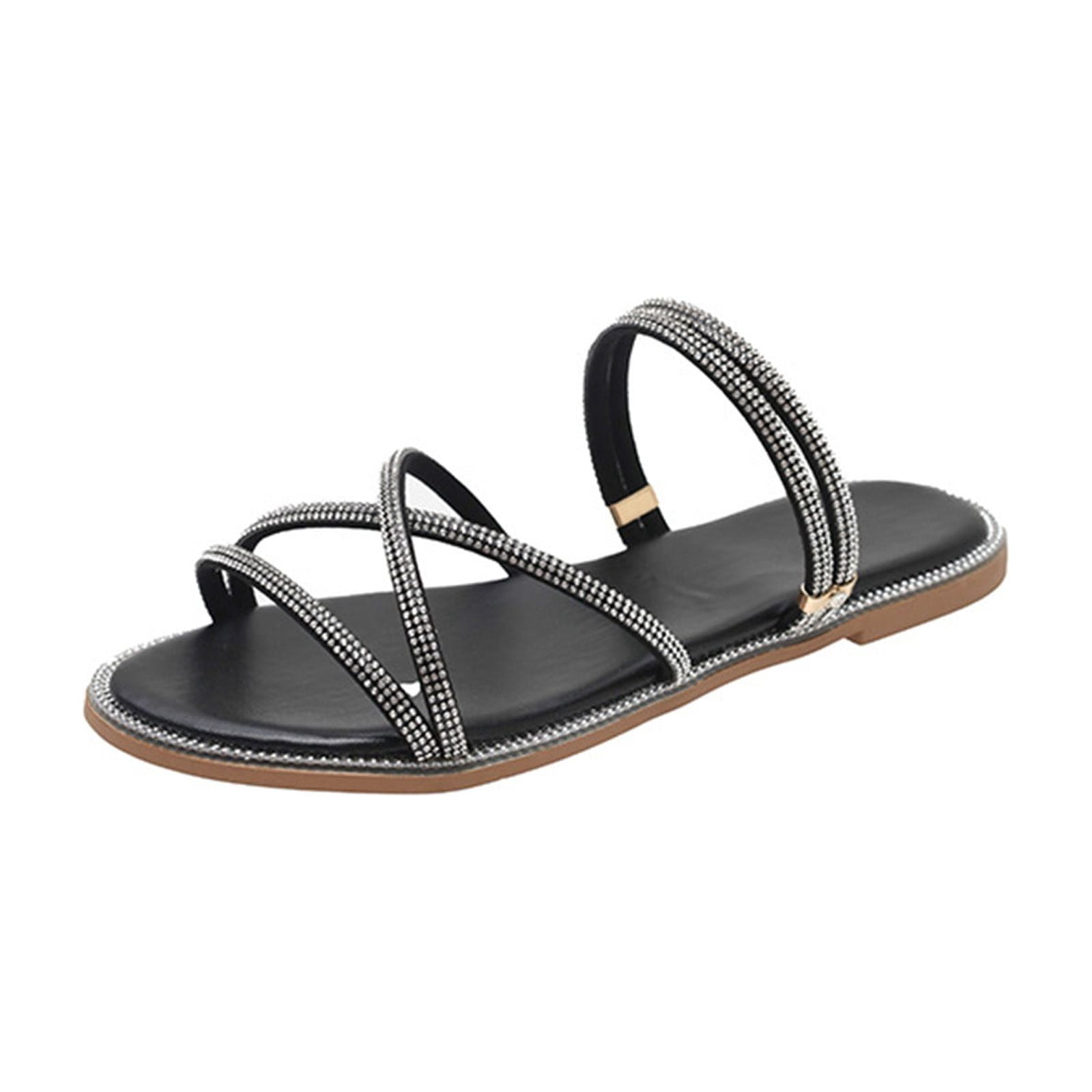 Black Ladies Versatile Trendy Flat Decorative Sparkly Plus Size Shoes ...
