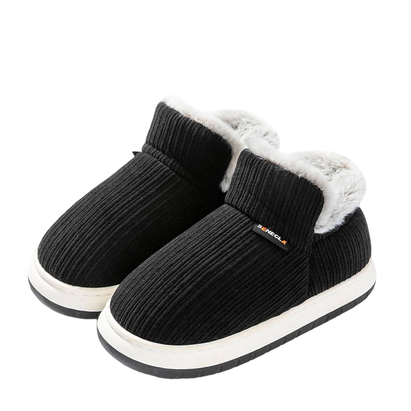 Black Ladies Warm Fleece Lined Slippers With Backstrap Thick Sole Soft ...