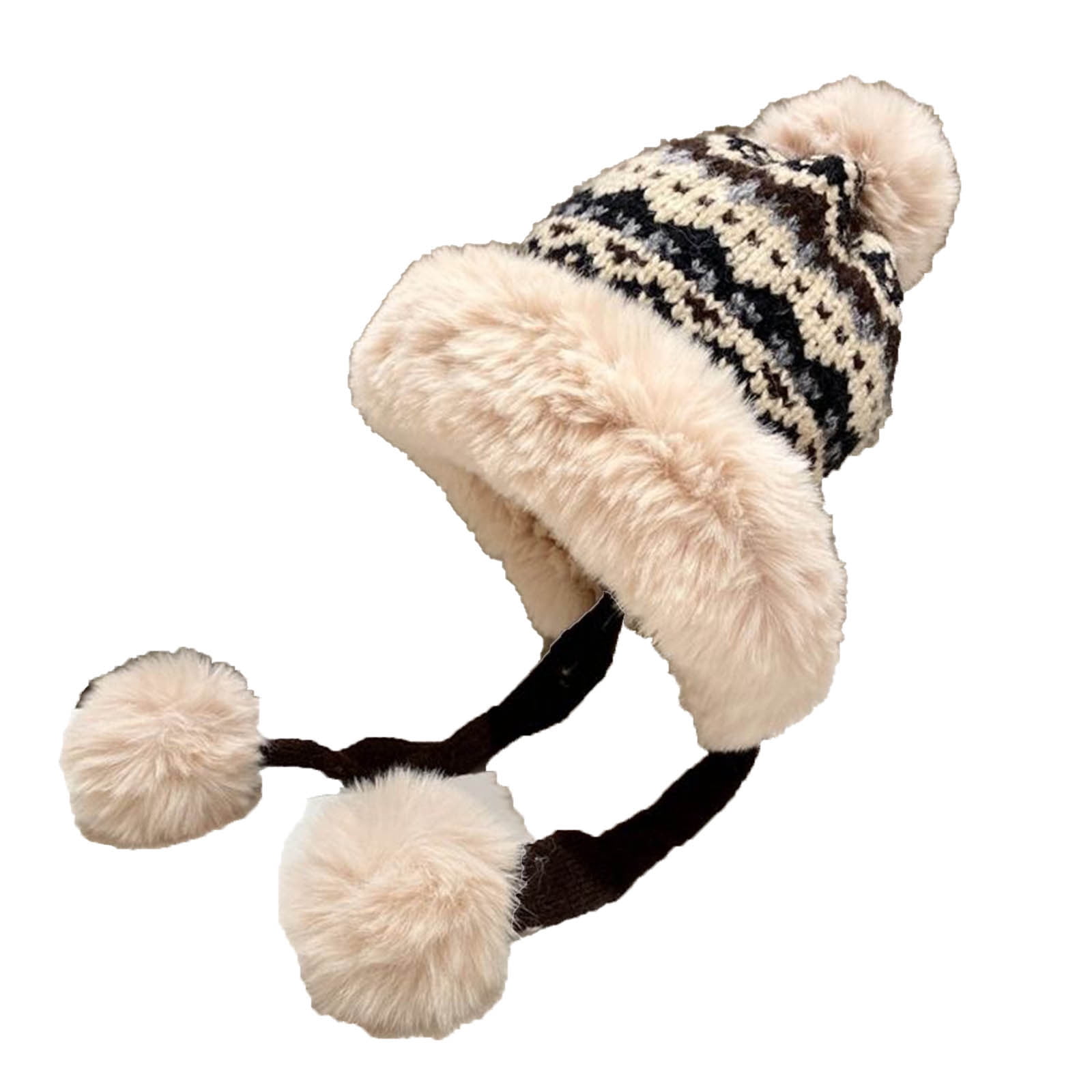 Black Ladies Winter Knit Hat With Ear Protection Thermal Thick Design ...