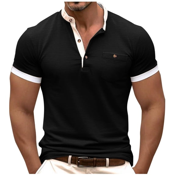 Black Ladies Workout Athletic Running Button Top Short Sleeve Blouses ...