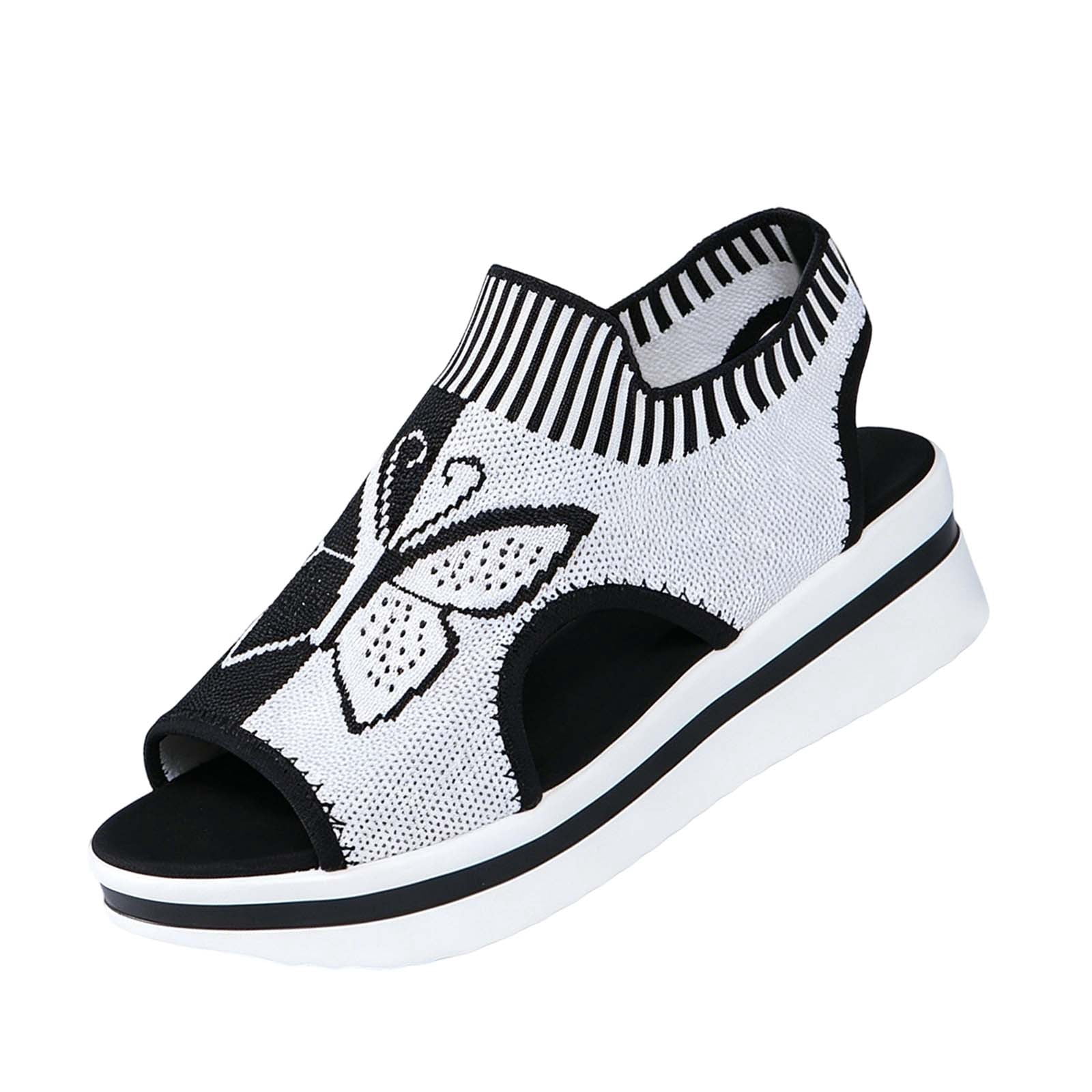 Black Ladies Woven Thick Sole Sandals Open Toe Fish Mouth Beach Summer ...