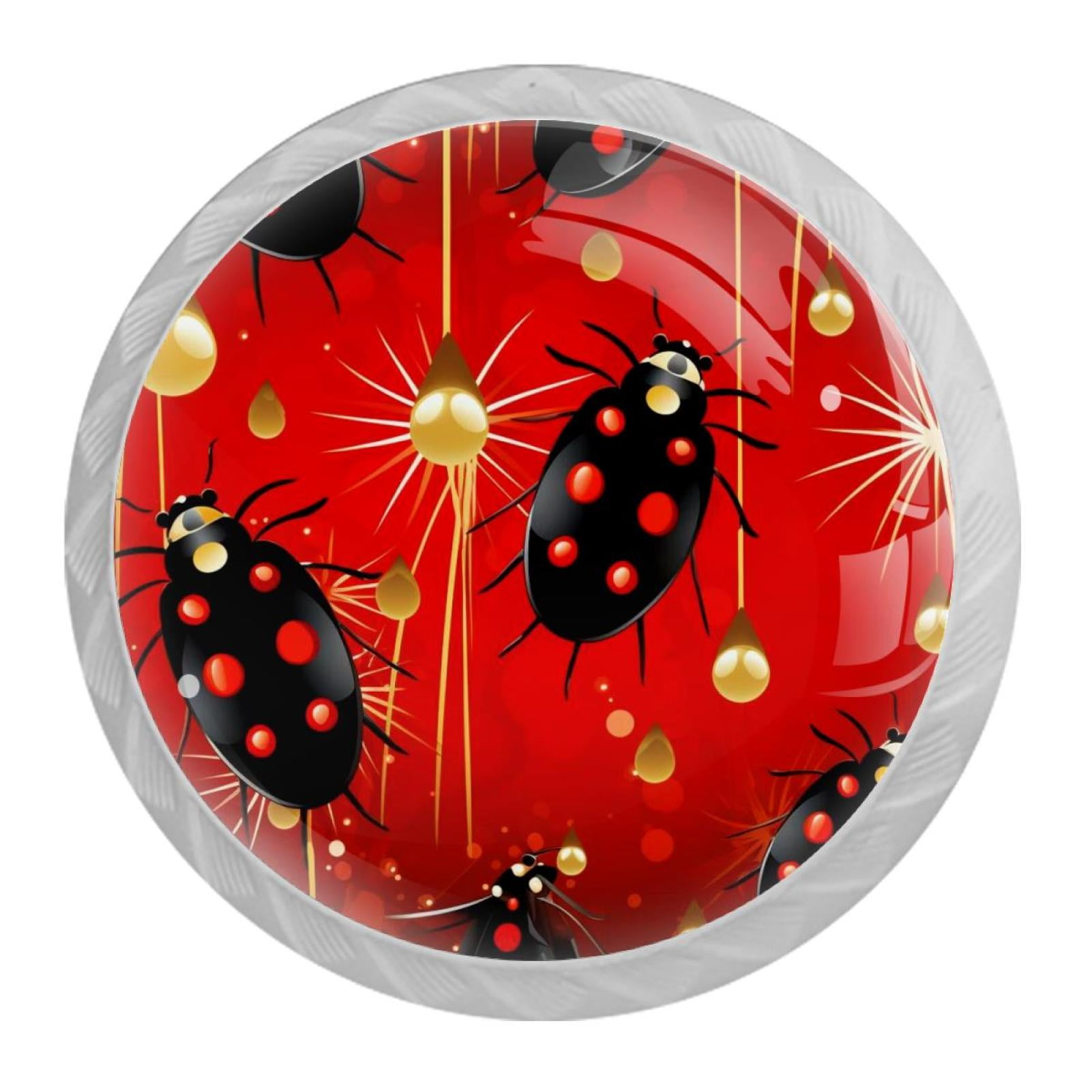 Black Ladybug Red Background Cabinet Knobs, Stainless Steel Kitchen ...