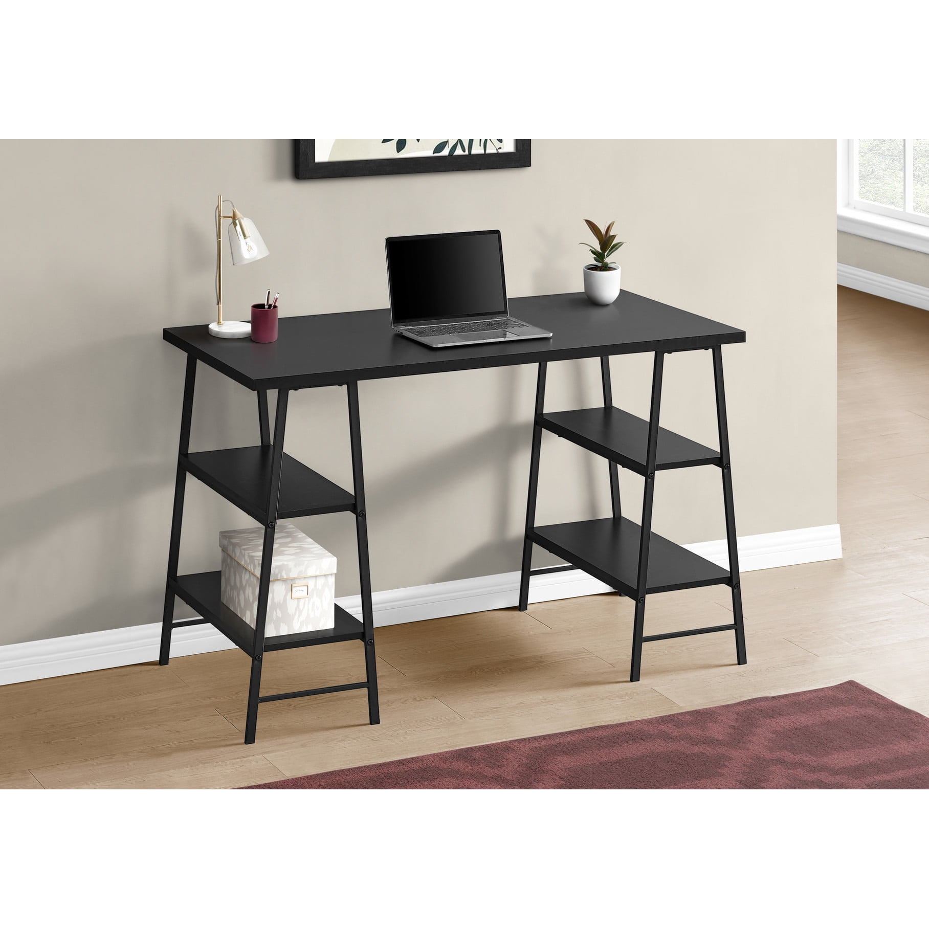 Black Laminate Laptop Table With Metal Structure & 48"l Desktop For ...