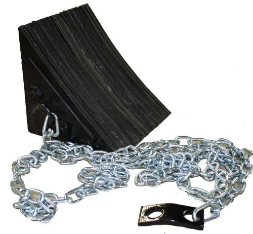 Black Laminated Wheel Chock with 20' Attached Chain and Mounting , 8 ...