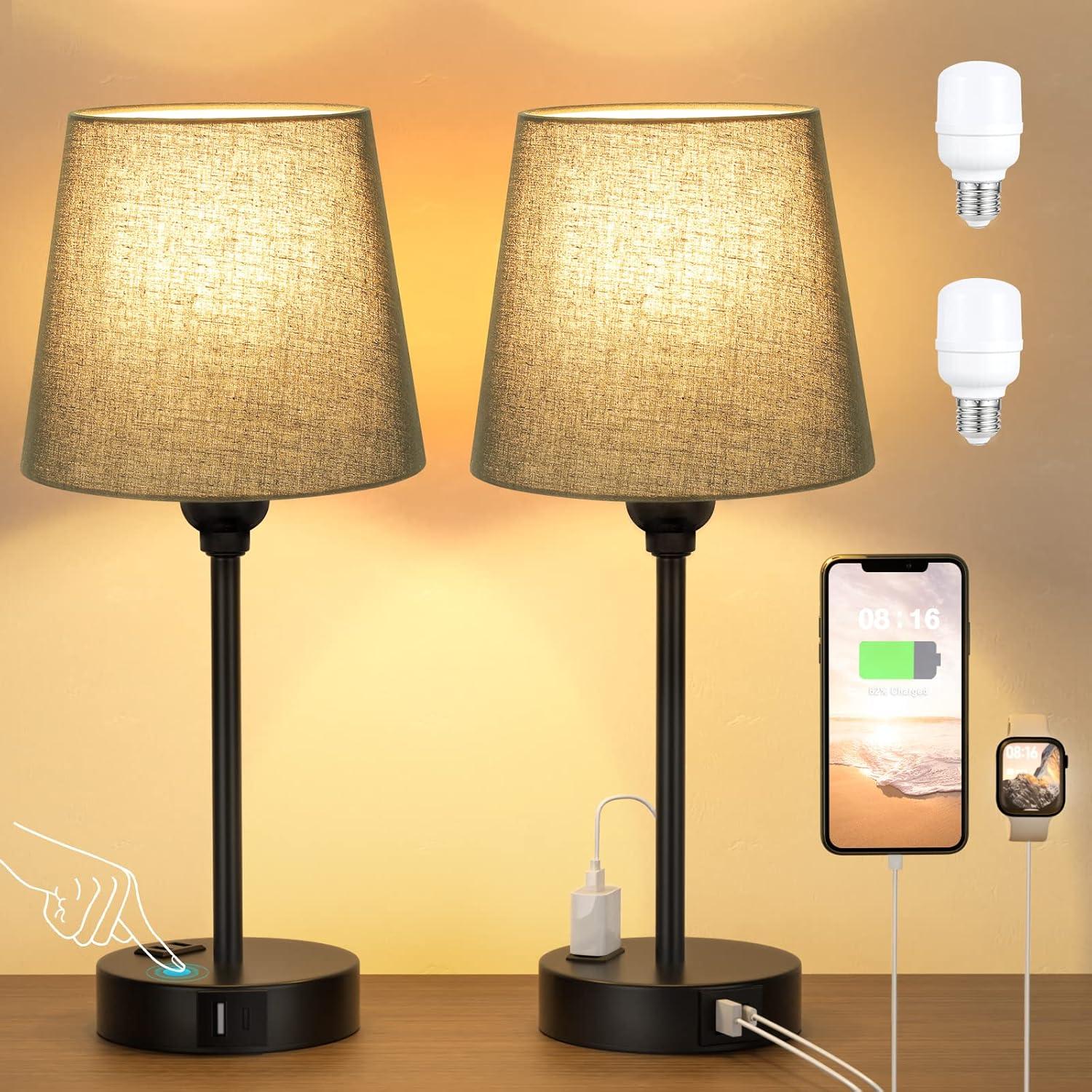 Black Lamp for bedrooms Set of 2 - Nightstand Bedroom Lamp with USB C ...