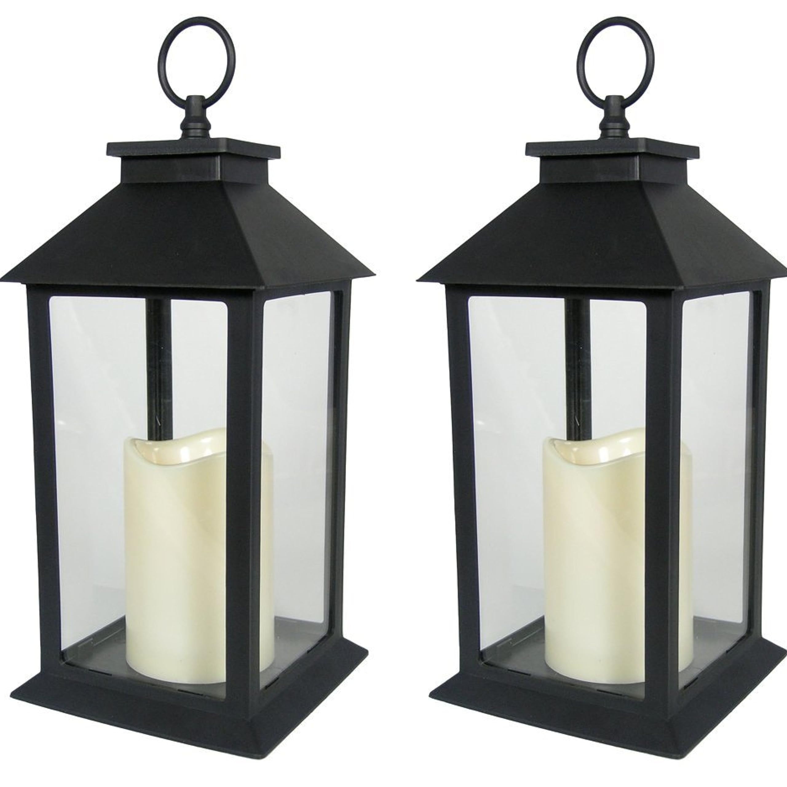 Black Lanterns Decorative - Set of 2 Lanterns with LED Candles Each ...