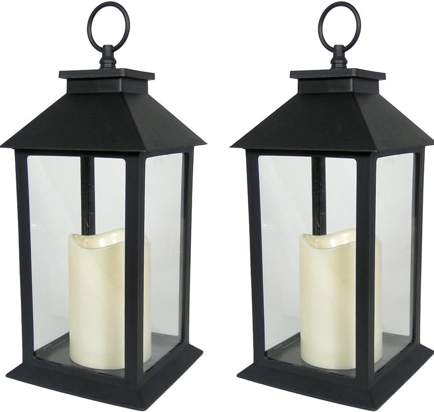 Black Lanterns Decorative - Set of 2 Lanterns with LED Candles - Each ...