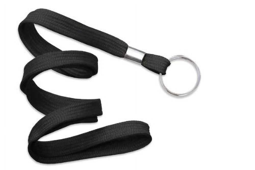 Black Lanyard, flat braid, non-breakaway, split ring, 3/8" wide (100pk ...