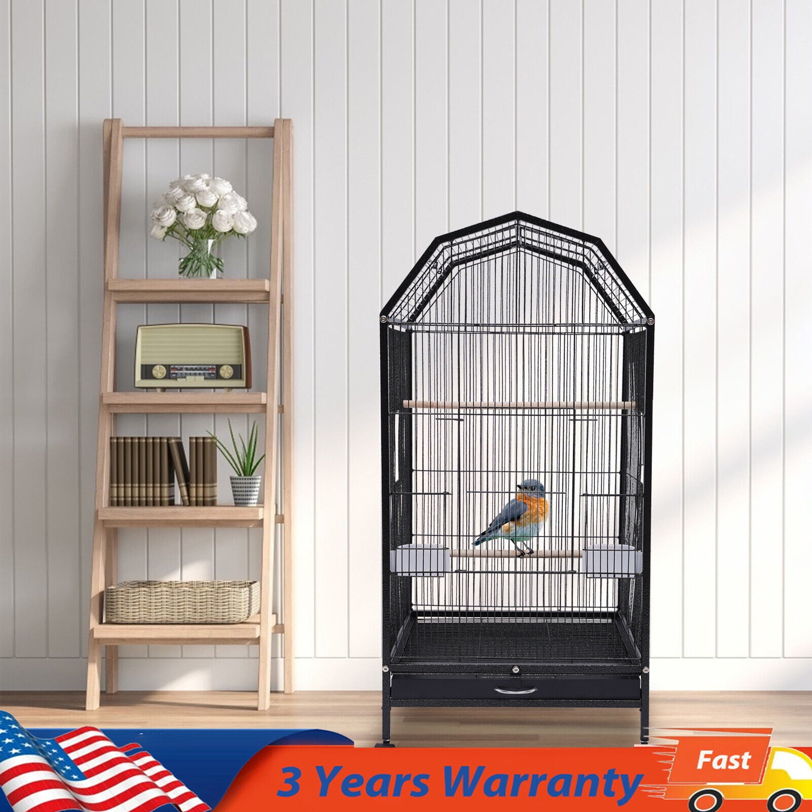 Black Large Bird Cage wit Rolling Stand Cockatiel Parakeet Finch Parrot ...