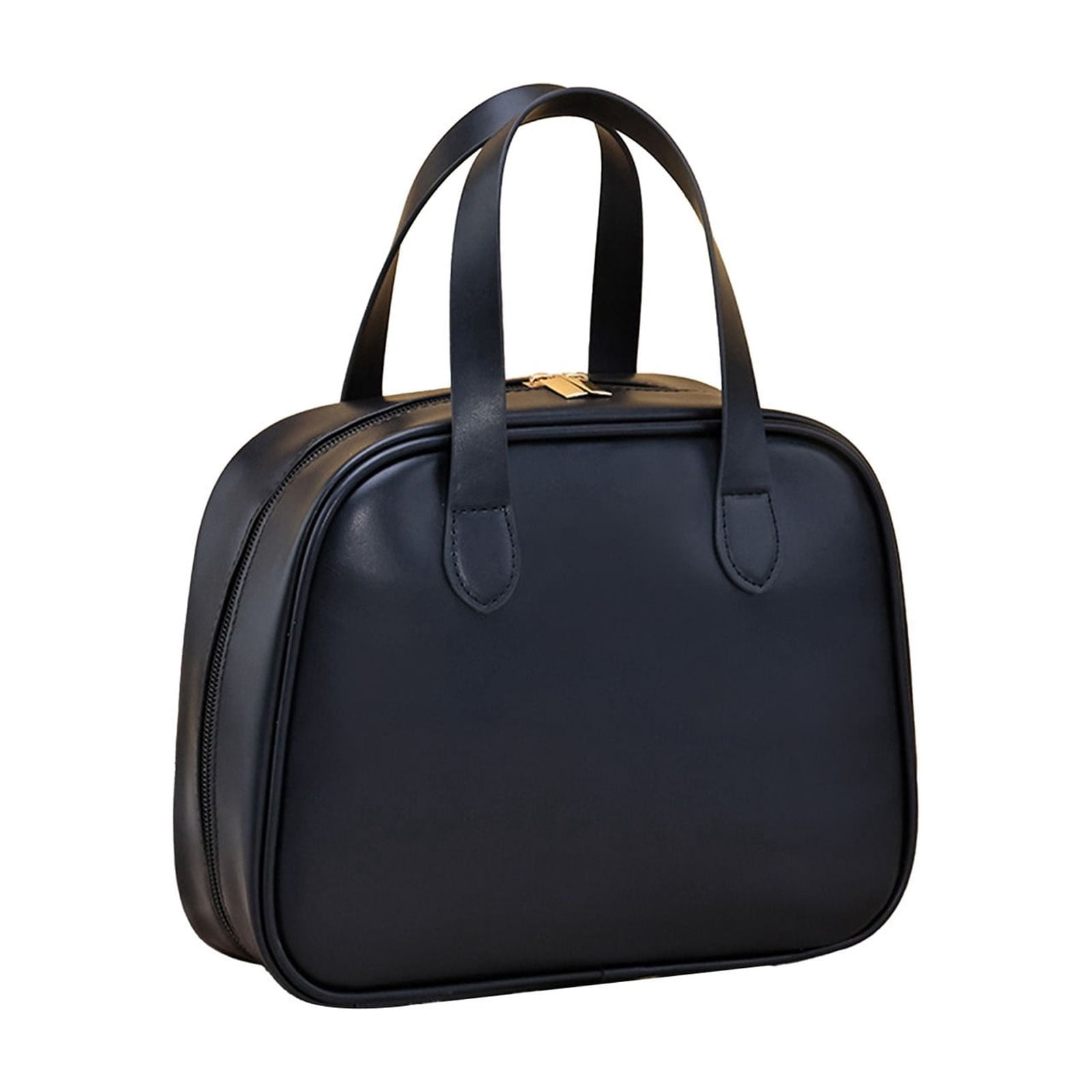 Black Large Capacity Premium Leather Makeup Bag Portable Waterproof ...