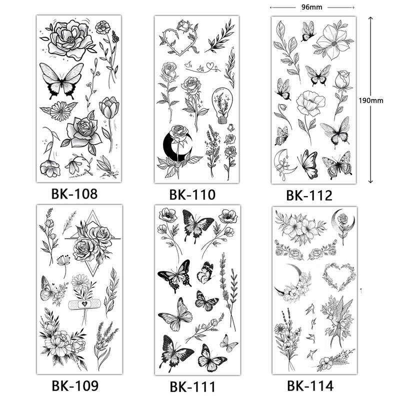 Black Large Flower False Sticker For Women Rose Peony Temporary DIY ...