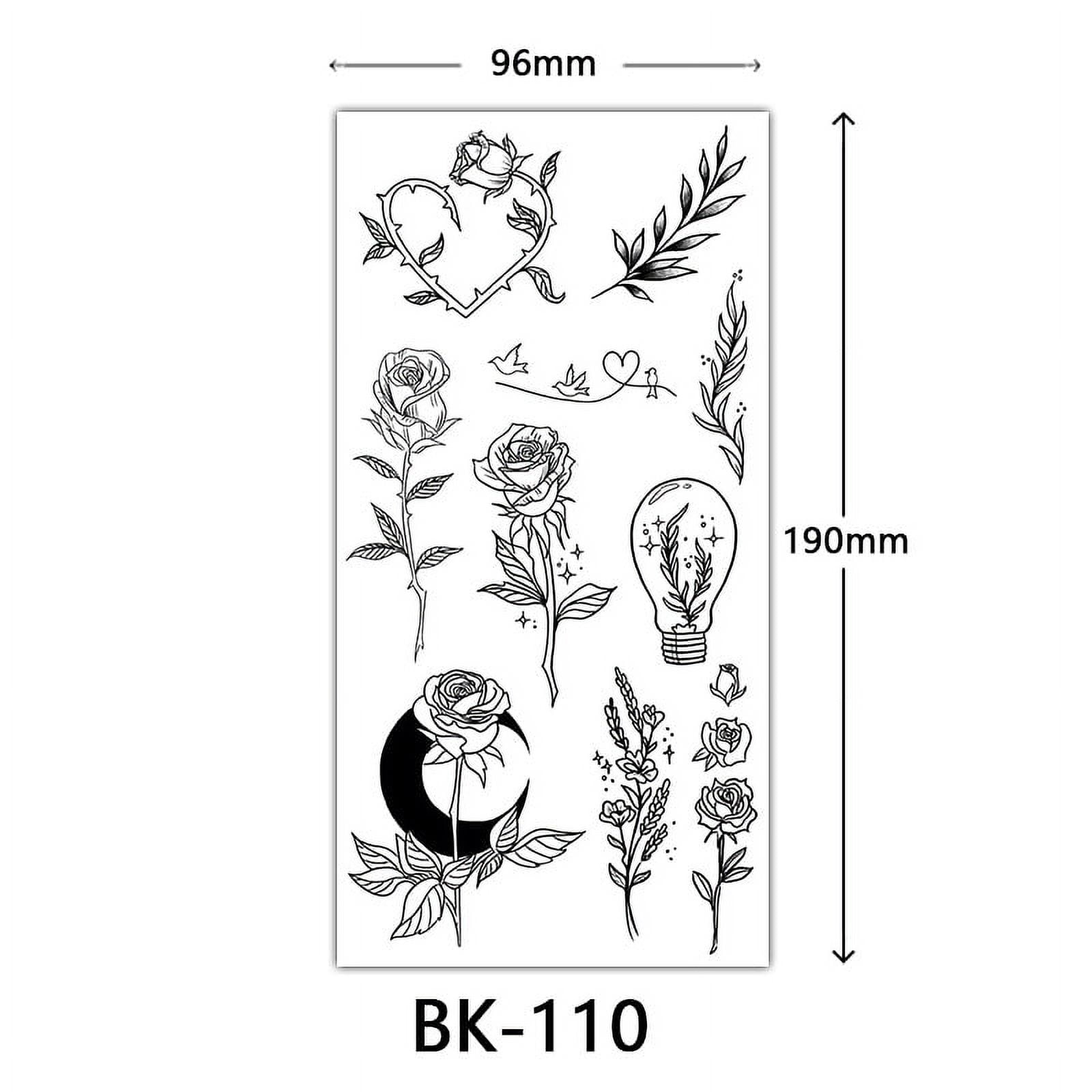 Black Large Flower False Tattoo Sticker For Women Rose Peony Temporary ...