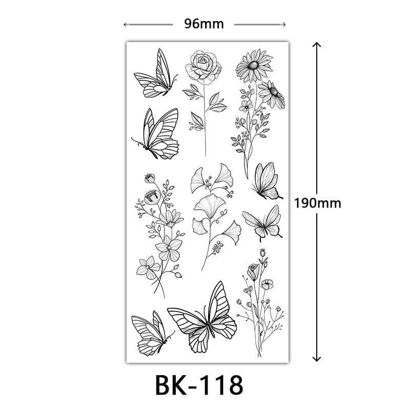 Black Large Flower False Tattoo Sticker For Women Rose Peony Temporary ...