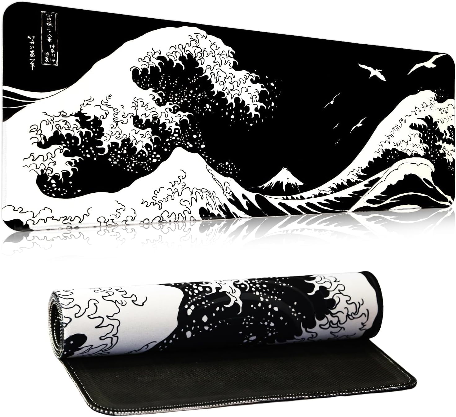 Black Large Mouse Pad Japanese Sea Wave Anime Gaming Mouse Pad Extended ...
