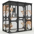 Black Large Outdoor Walk-In Cat Cage, Multi-Platform Waterproof Pet ...