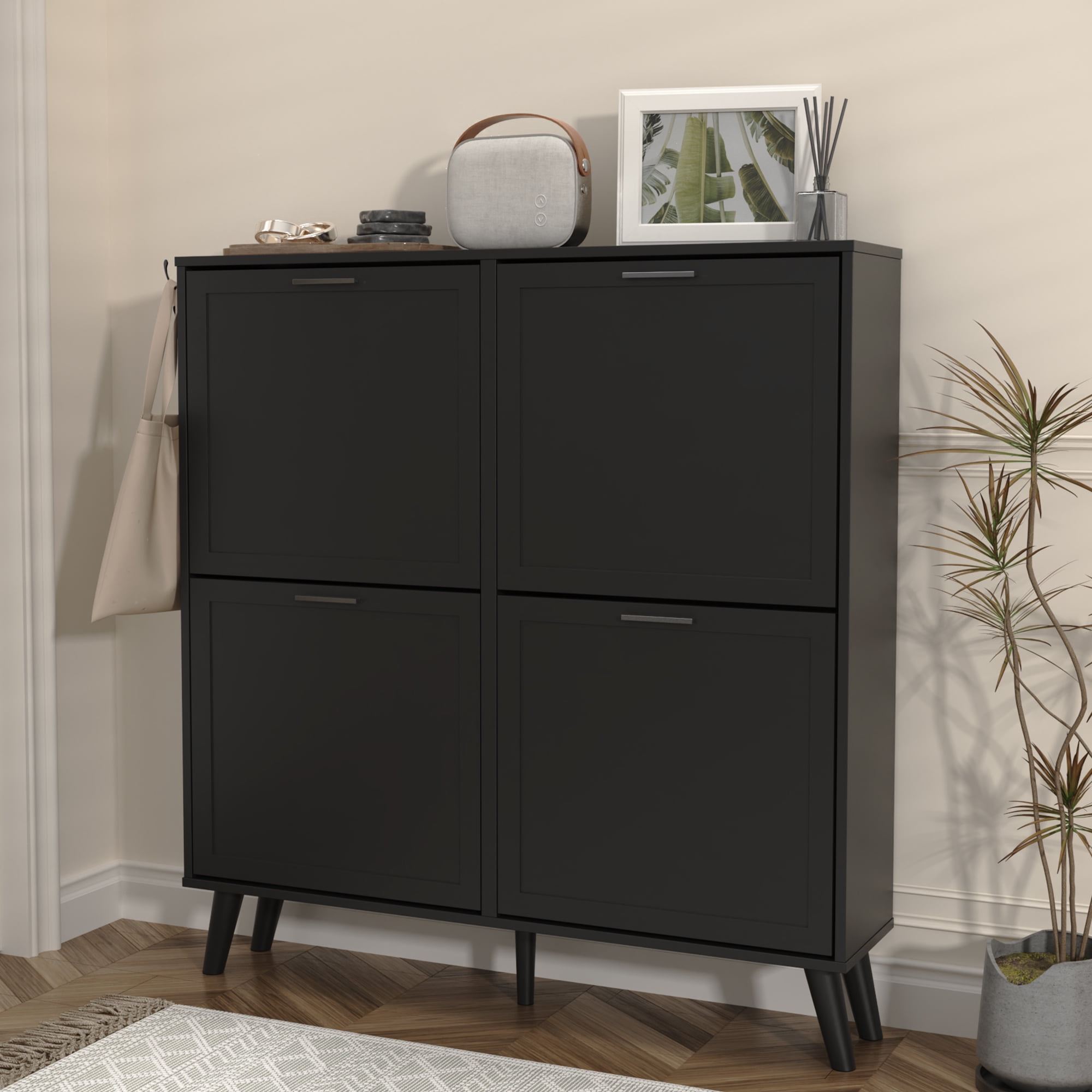 Black Large Shoe Cabinet fit up to Shoe Size 16, Freestanding Shoe ...